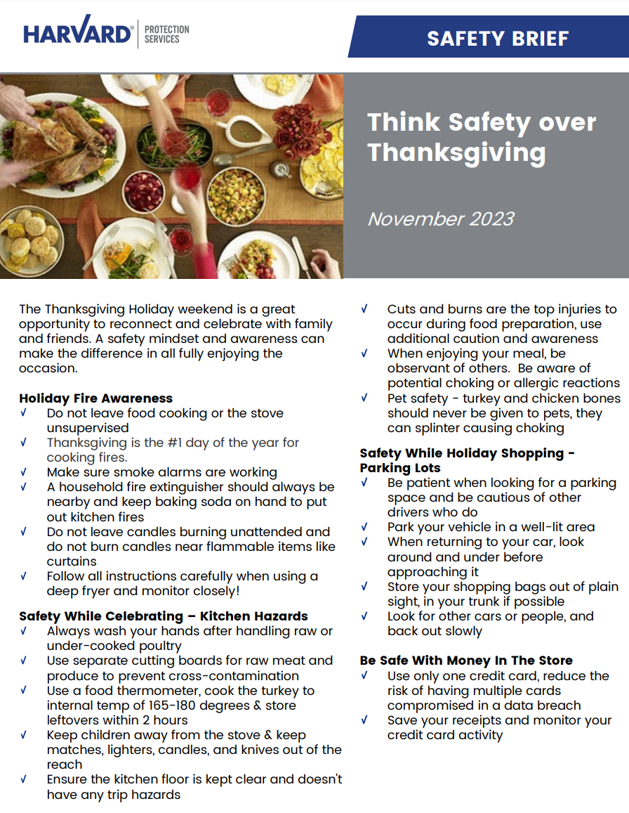 Think Safety over Thanksgiving - Harvard Protection Services